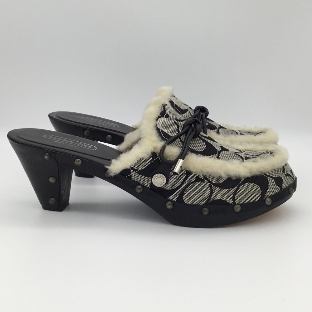 Coach “Ruthie” Mules Black And Grey Signature Canvas … - Gem